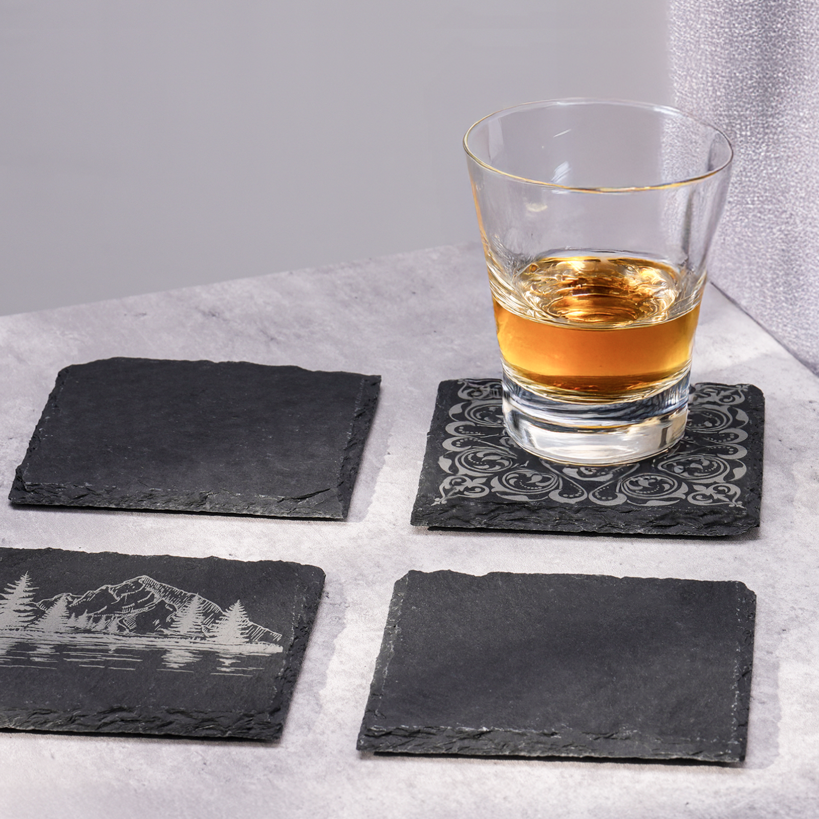 Black Square Stone Slate Coasters (4pcs) | Bambu Lab UK Store