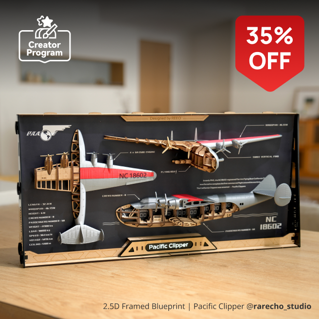 2.5D Framed Blueprint - Pacific Clipper | Bambu Lab UK Store