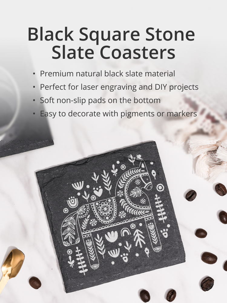 Black Square Stone Slate Coasters (4pcs) | Bambu Lab US Store