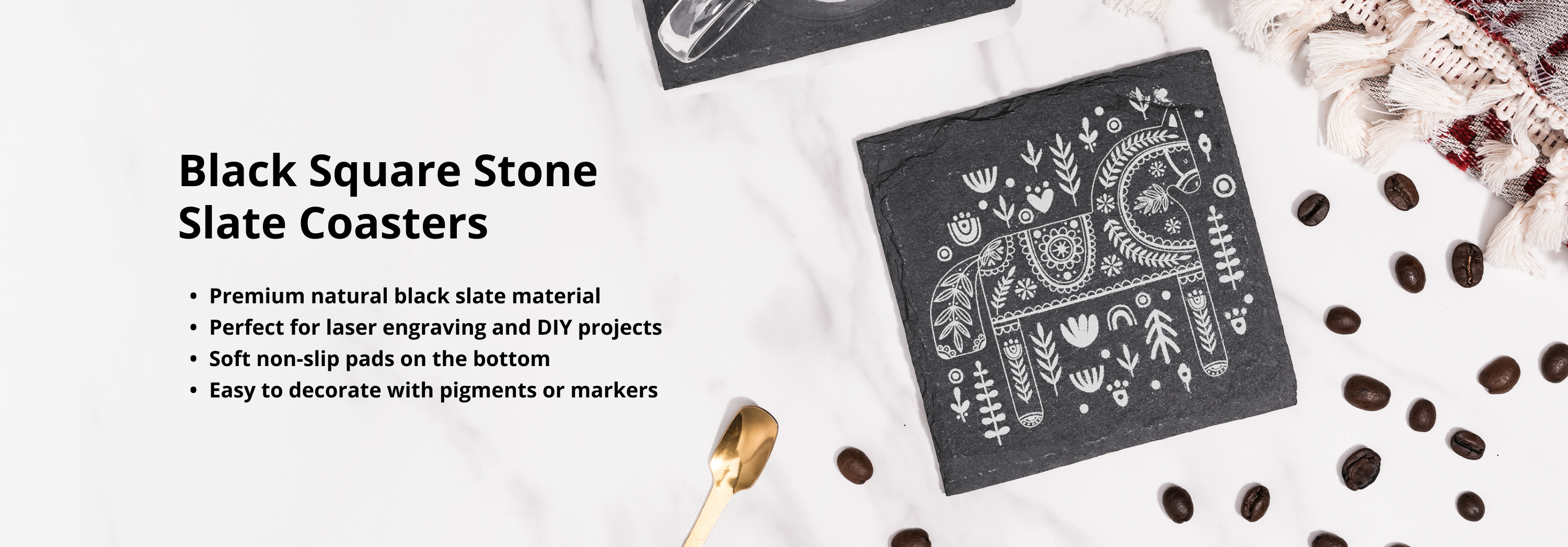 Black Square Stone Slate Coasters (4pcs) | Bambu Lab US Store